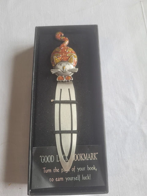 SHUDEHILL GIFTWARE. PEWTER Enamelled Jewelled Cat. Good Luck Bookmark ...