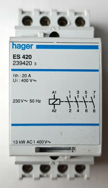 HAGER ES 420 - 239420, 20A, 4 pole, N.O. Contactor £30.00 - PicClick UK