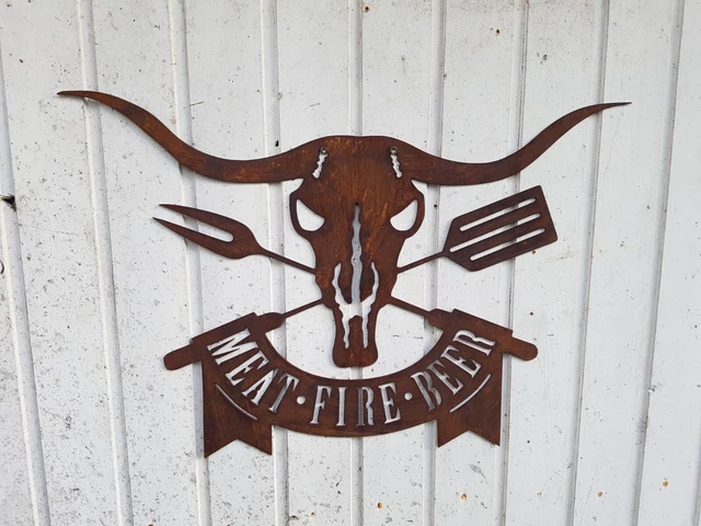 MEAT FIRE BEER Schild L in Edelrost Grillen Grill EUR 25,00 - PicClick DE