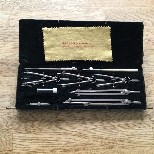 VINTAGE DRAWING INSTRUMENTS Set W H Harling London - Secret Lock System ...