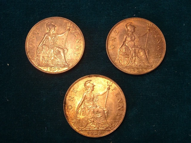 PENNY 1927 - 1929 Gef - Unc Original Lustre X 3 Coins Y604 £8.39 ...