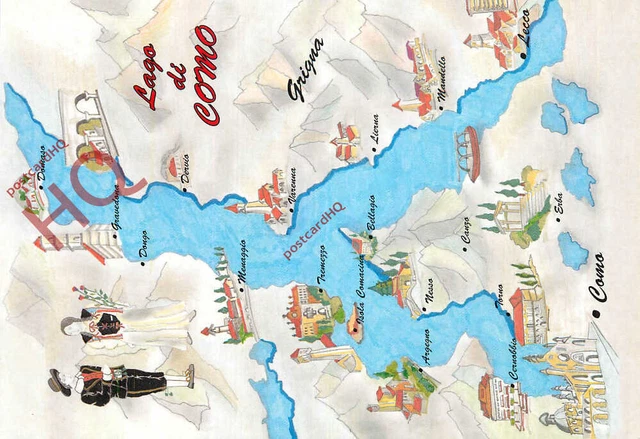 PICTURE POSTCARD-:LAGO DI Como, Lake Como, Map £2.69 - PicClick UK
