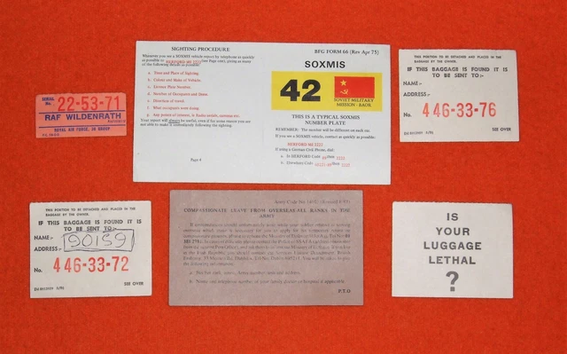 RARE GENUINE BRITISH Army Baor Cold War Soxmis Card & Raf Wildenrath ...