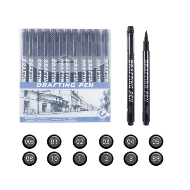 12 SIZE FINELINER ink Pens 5.5Inch Inking Markers Technical Drawing Art ...