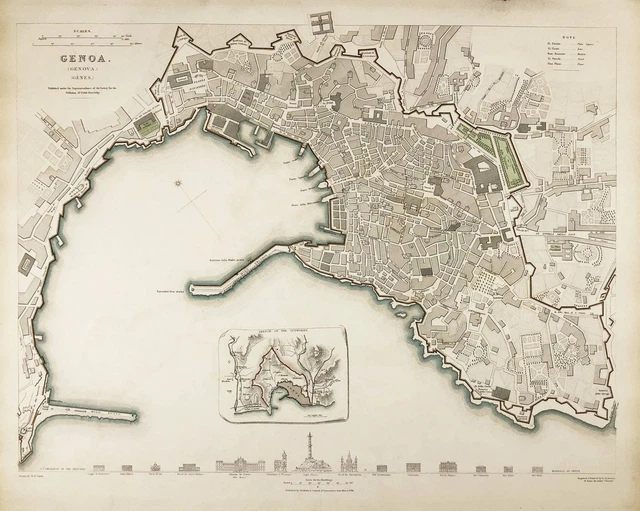 GENOVA GENUA GENOA Città Mappa Plan Engraving Mappa Sduk 1836 EUR 114 ...