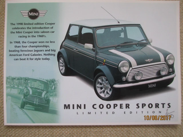 BROCHURE CARTOLINA MERCATO UK Rover Classic Mini Cooper Sport Edizione ...