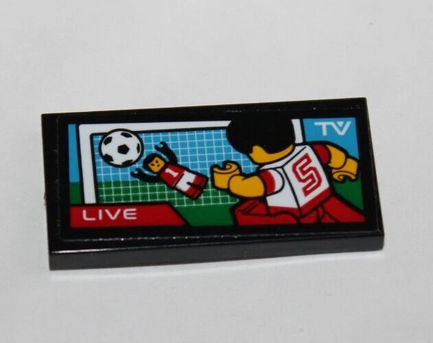 LEGO BLACK TILE 2x4 with TV Screen with 'LIVE' Soccer ref 87079pb1153 ...