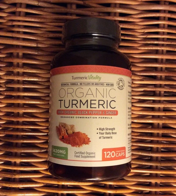 NEW ORGANIC TURMERIC 120 Capsules Black Pepper & Ginger 1420mg NO SEAL ...