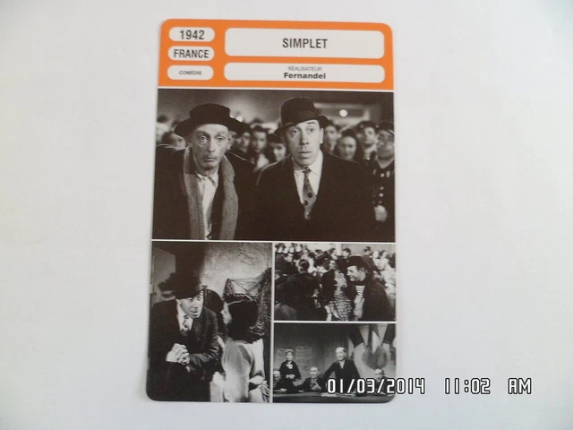 CARTE FICHE CINEMA 1942 SIMPLET Fernandel Colette Fleuriot Andrex E.Delmont EUR 2,50 - PicClick FR