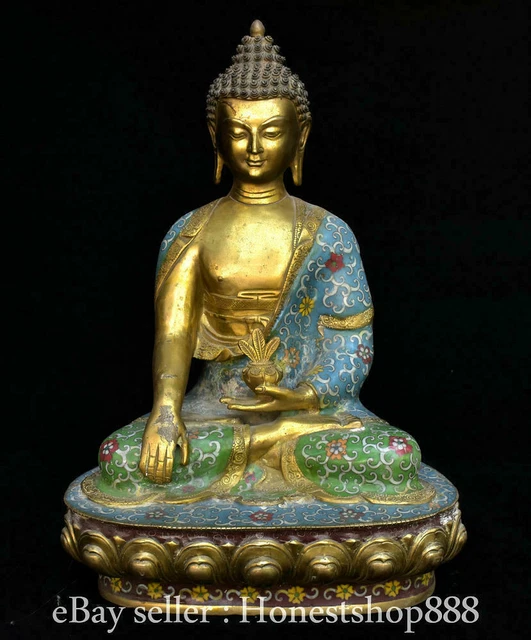 17,2 “CHINE CUIVRE cloisonnée Siège Shakyamuni Bouddha Amitabha Fleur Statue EUR 984,00 ...