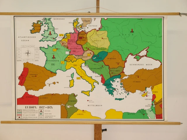 WALL MAP EUROPE map Cold War school map 1957-1974 140x95cm vintage ...