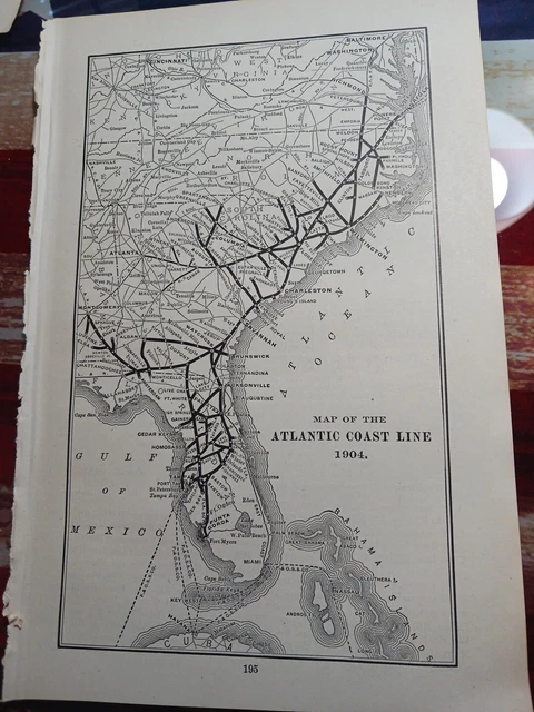 1904 RAILROAD MAP ATLANTIC COAST LINE SYSTEM train NC SC VA FL AL GA ...