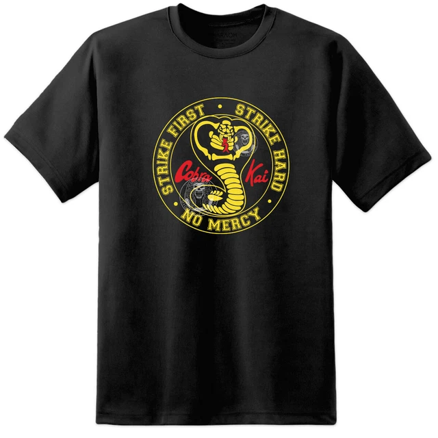 T-SHIRT COBRA KAI DOJO Homme Strike First Strike Hard No Mercy Karate Kid Rétro EUR 29,54 ...