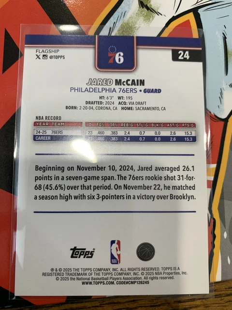 2025-26 TOPPS BASKETBALL Jared McCain Team Logo Border Parallel Card SP ...