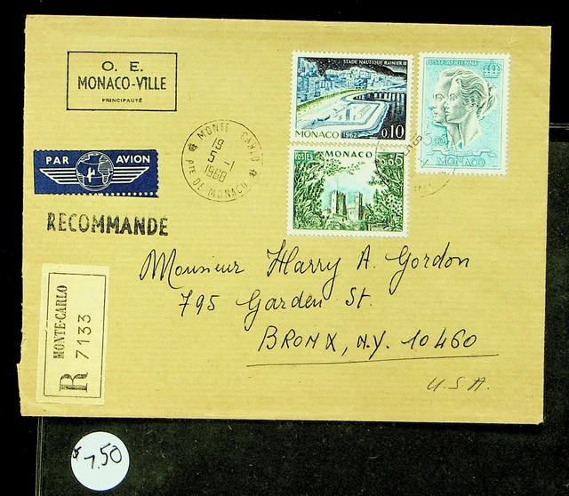 MONACO FRANCE 1968 3v Sur Regd Poste Aérienne Housse De Monte Carlo To ...