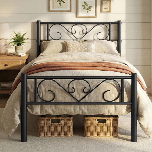 VASAGLE SINGLE BED Frame, Metal Fits 90 x 190 cm Single, Black £61.19 ...