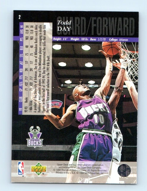 1993-94 UPPER DECK édition spéciale Todd Day Milwaukee Bucks #2 EUR 0 ...