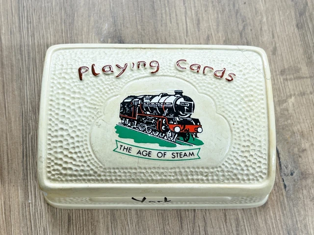 VINTAGE CHALKWARE AGE Of Steam Train Embossed Playing Cards Box York ...