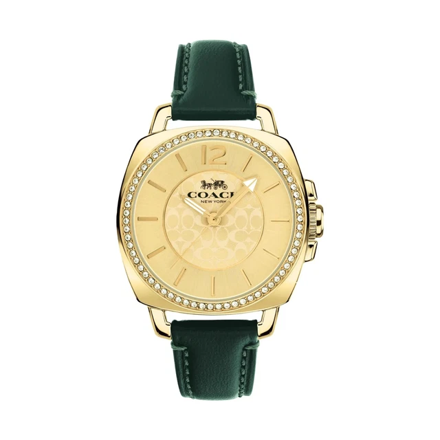 COACH 14503982 BOYFRIEND Gold Tone Dial Green Leather Strap Women's ...