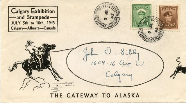 1943 CALGARY STAMPEDE CS #8 cover, slogan cancel on back with Imperial ...