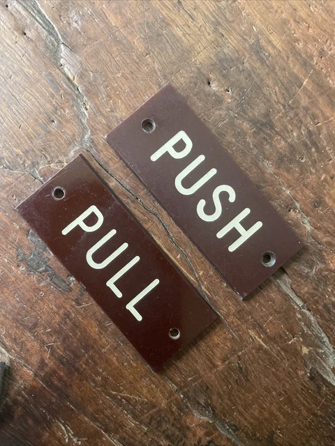 VINTAGE BAKELITE PUSH PULL signs incised letters great condition Circa ...