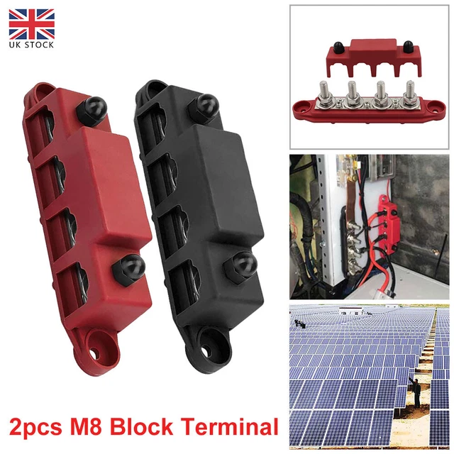 2PCS POSITIVE NEGATIVE Bus Bar Battery Power Distribution Block 4 x M8 ... 2PCS POSITIVE NEGATIVE Bus Bar Battery Power Distribution Block 4 x M8 ...
