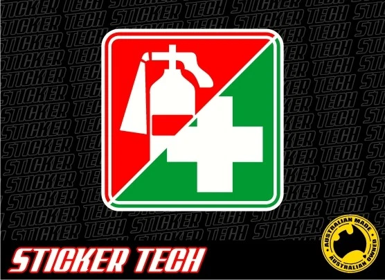 FIRE EXTINGUISHER AND First Aid Workplace Safety Emergency Sticker ...