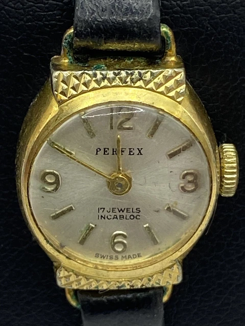 VINTAGE PERFEX 17 Jewels Incabloc Swiss Wristwatch Untested For Repair ...