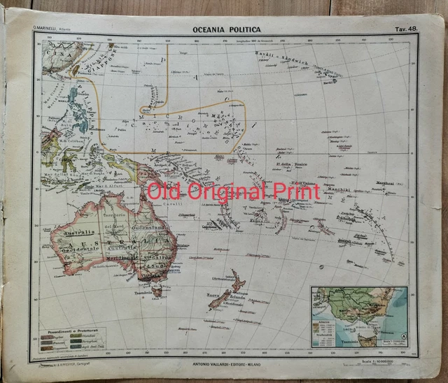 1929 MAP ANTIQUE map OCEANIA POLITICS old antique map VALLARDI £59.76 ...