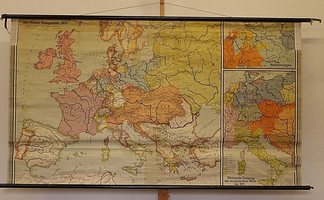 WALL MAP EUROPEAN map Empire Prussia vs Austria 1815-1871 205x115~1970 ...