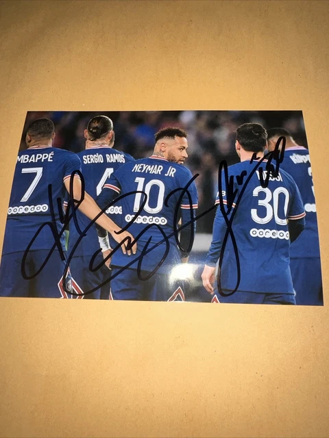 NEYMAR JR, KYLIAN MBAPPE AND LIONEL MESSI TRIPLE HAND SIGNED PSG 6x4 ...
