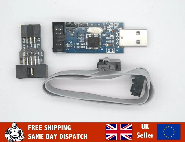 USBASP USB ISP Programmer for Atmel ATMega328, ATMega32U4, 3.3V, 5V, UK ...
