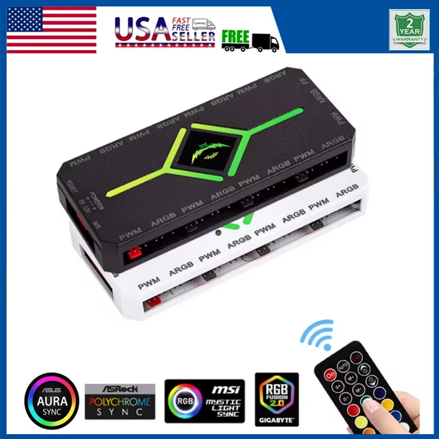 9 RGB / ARGB Fan PWM Strip Controller Hub Splitter with Remote for ...
