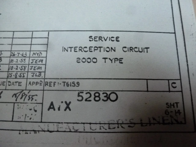 GPO STROWGER Diagram Service Interception Cct Sheet 6 Only Atx 52830 £1 ...