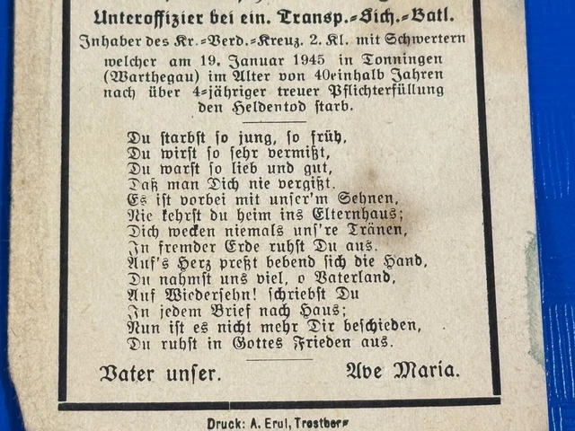 STERBEBILD 2WK.UFFZ B e Transp-Sich-Batl Inh d Kr-Verd-Kreuz.2KL m Schw ...