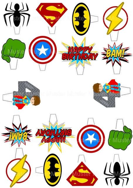 4.GEBURTSTAG SUPER-HELD-HERO ESSBAR Muffin Tortenaufleger Tortenbild ...