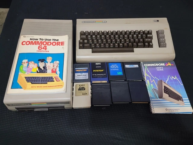 LOTTO VINTAGE COMMODORE 64 con computer floppy disk 154I, 8 giochi e 2 manuali EUR 93,31 ...