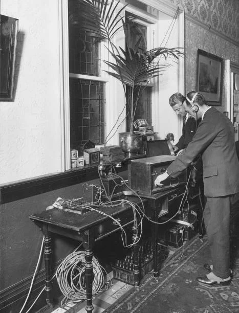 TWO MEN OPERATING telephone switchboard equipment 1920 OLD PHOTO $8.50 ...