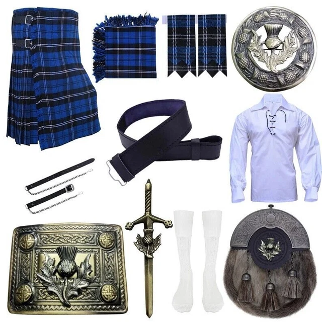 MEN KILT SET Scottish Traditional 5 Yard Kilts Outfit Wedding Highland ...