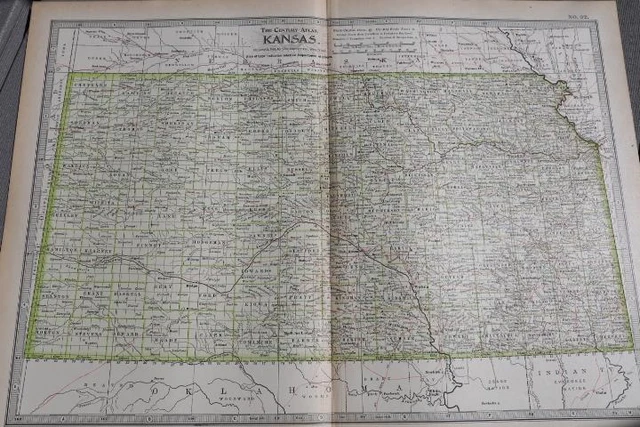 1897 RARE ANTIQUE Century Atlas Map Of Kansas-Excellent Detail $7.00 ...