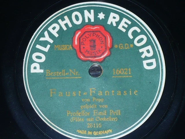 FLÛTE 78 TR/MIN RECORD Polyphon EMIL PRILL Fantaisie Faust POPP ...