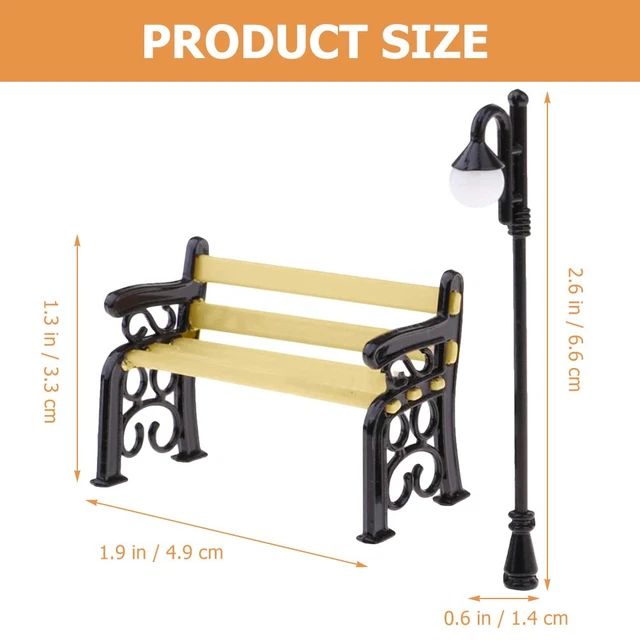 MINIATURE HOUSE ACCESSORIES Bench Dollhouse Decor Streetlight Models ...