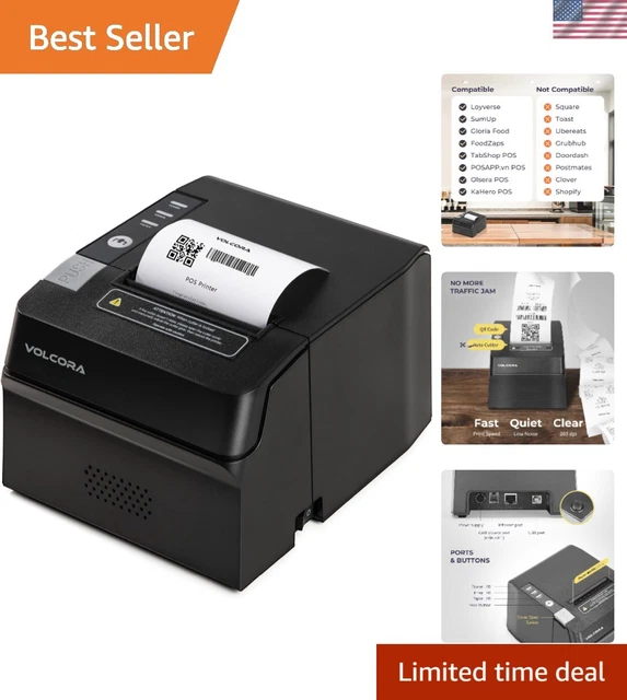 THERMAL RECEIPT PRINTER, 80mm USB/Ethernet POS QR Code Printer with ...