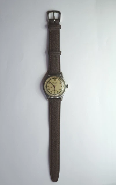 LATHIN WATCH WW2 MILITARY DIAL SWISS 17 JEWELS MECHANICAL - Brown ...