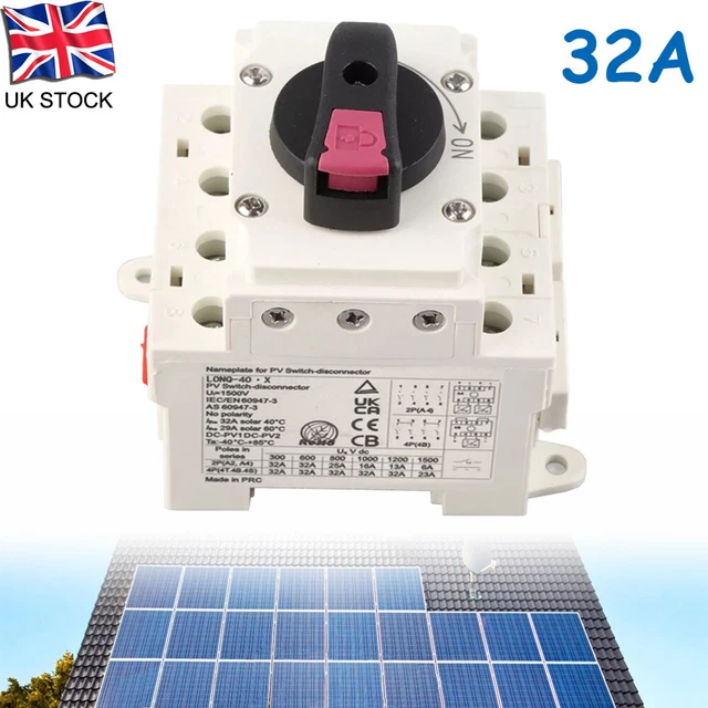 SOLAR PV DC Isolator Switch 32A DC 1000V Breaker Disconnect Switch For RVs Home £16.99 - PicClick UK