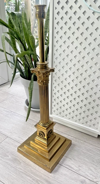 PILLAR TELESCOPIC HEAVY brass corinthian column oil lamp base HINKS £ ...