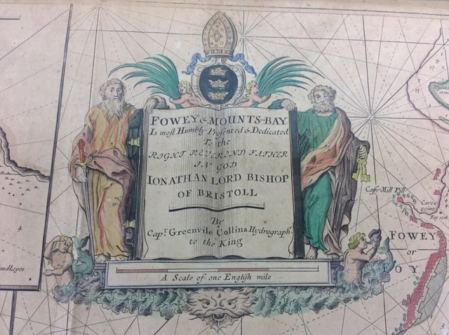 ANTIQUE NAUTICAL MAP, Cornwall, FOWEY AND MOUNT'S BAY, CAPTAIN ...