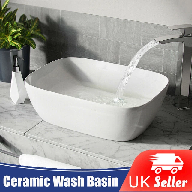 LARGE BATHROOM COUNTER Top Ceramic Wash Basin Cloakroom Sink White ...
