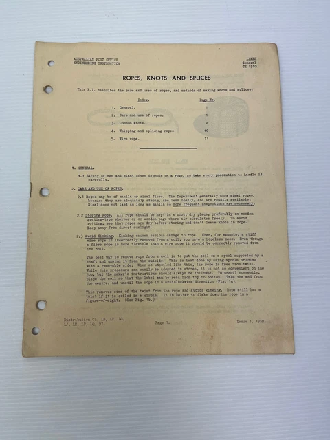 AUSTRALIAN POST OFFICE Engineering Instruction, Ropes, Knots and ...