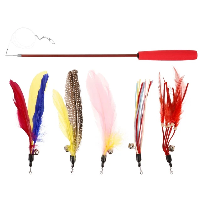 6 PCS CAT Toy Refills Interactive Wand String Teaser Rod Teasing Stick ...